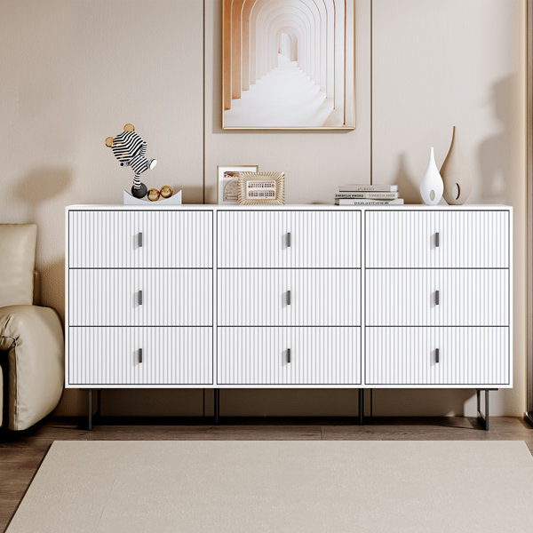 Ebern Designs White 9-Drawer Chest Of Drawers For Bedroom,Modern 9 Drawer Triple Dresser With ...